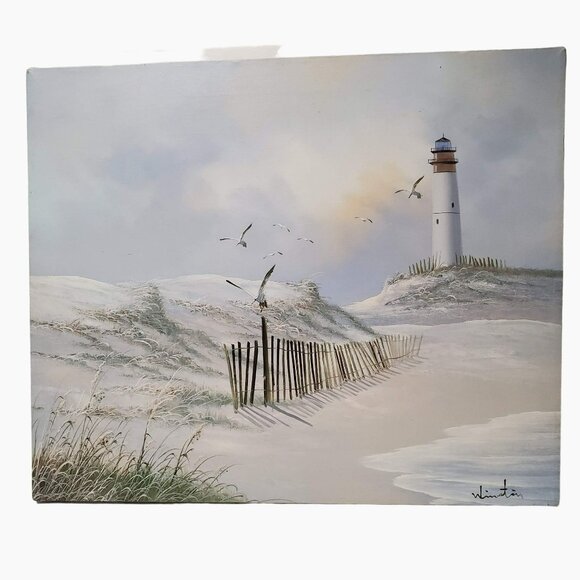 Winston | Art | Original Art On Canvas Lighthouse Seagulls Oil Painting ...